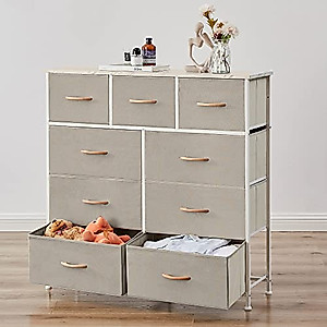 Bigroof Dresser with Drawers, Storage Organizer Fabric Drawers for Bedroom Bathroom-Steel Frame Wood Top Fabric Bins for Clothing Blankets Plush Toy