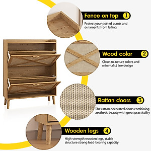 Maupvit Shoe Cabinet with 2 Flip Drawers, Freestanding Shoe Cabinet Organizer with Wood Legs, Shoes Storage Cabinet for Entryway, Narrow Shoe Rack Cabinet, Yellow