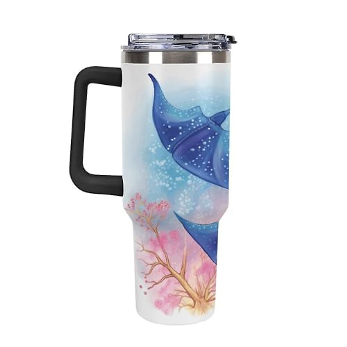 WYUSPGK 40oz Stainless Steel Car Mug, Sea Animals Stingrays Print Travel Mug, Double-Wall Insulated with Straw, Perfect for Car, Office, Outdoor