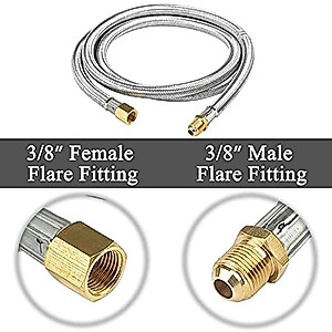 GCBSAEQ Propane Hose Extension Assembly 6FT Stainless with 3/8" Female x 3/8" Male Flare Fitting Steel Braided Hose for Gas Grill, Camping Stove, RV Fire Pits, and More