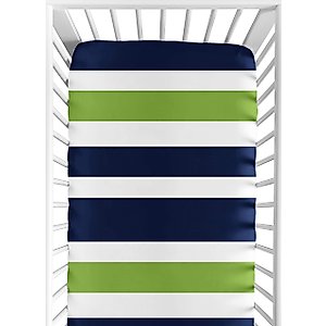 Fitted Crib Sheet for Navy Blue and Lime Green Baby/Toddler Bedding Set Collection - Stripe Print