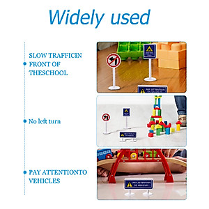 NUOBESTY 56pcs Kids Street Traffic Sign Toys Road Warning Sign Toy Models Children Pretend Play Traffic Barrier Signs Playset for Sand Table