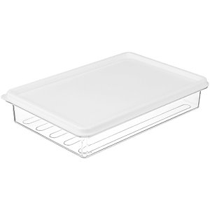 Luxshiny Bacon Storage Container for Fridge Bacon Holder 550ml Plastic Meat Saver Cold Cuts Cheese Keeper with Lid Freezer Storage Containers for Fruits Vegetables Meat Cookie 20x13.5x3.7CM