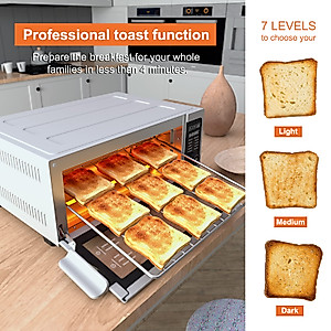 Toaster Oven Air Fryer Combo - Fabuletta 10-in-1 Countertop Convection Oven 1800W, Flip Up & Away Capability for Storage Space, Oil-Less Toaster Oven Fit 12" Pizza, 9 Slices Toast (White)