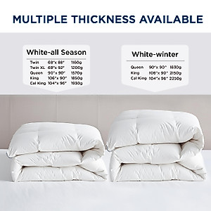 Bedsure Feather Down Comforter King Size - All Season Down Duvet Insert King, Luxurious Hotel Bedding, Feather Down Comforter, Noiseless Down Duvet with 8 Tabs (106"x90", White)