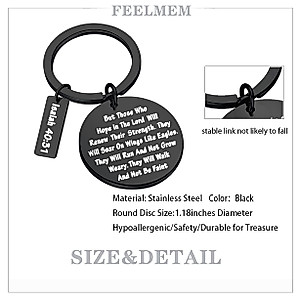 FEELMEM Christian Keychain Soar on Wings Like Eagles Isaiah 40:31 Bible Verse Keychain Religious Jewelry Encouragement Gift (40:31-black)