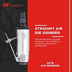 Ingersoll Rand 307B 1/4” Air Die Grinder, Straight, 28,000 RPM, 0.25 HP, Ball Bearing Construction, Safety Lock, Aluminum Housing, Lightweight Power Tool