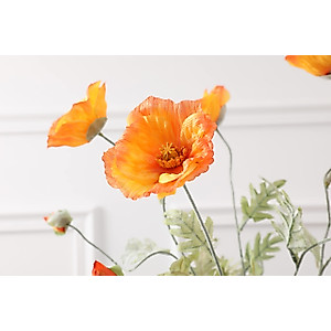 Artificial Fake Poppies | Beautiful Wedding, Home, Garden & Party Decorations | Gift Idea | 6 Wild, Vibrant Flower Stems, Handcrafted Flowers Designed by Florists (Orange)