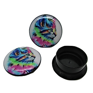 Pierced Republic Colorful Kitten Ear Plugs - Acrylic - Screw-On - New *Pair* - 8 Sizes (2 Gauge (6mm))