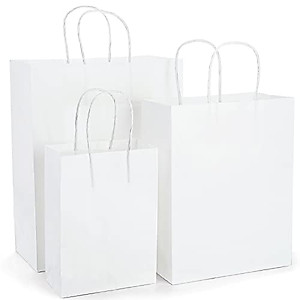 Yesland 90 Pcs White Paper Bags with Handles Bulk - 3 Sizes White Gift Bags and Kraft Paper Gift Bags - Paper Shopping Bags and Craft Bags for Shopping Packaging Retail Party Wedding, 10 x 4.7 x13 In