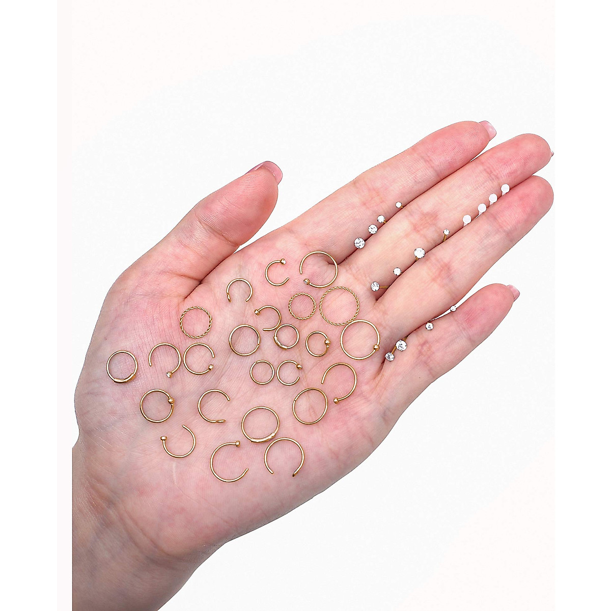 Tornito 20G 40Pcs Stainless Steel Nose Rings Nose Studs Set L-Shaped Bone Curved Nose Stud Piercing Helix Cartilage Tragus Hoop Rings Body Piercing Jewelry for Men and Women 6mm 8mm 10mm Rose Gold