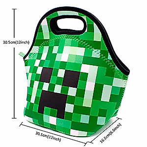 School Boys Neoprene Insulated Lunch Tote Bag Waterproof Travel Outdoor Carrying Lunch Box Container Case For Kids Girls (Green)