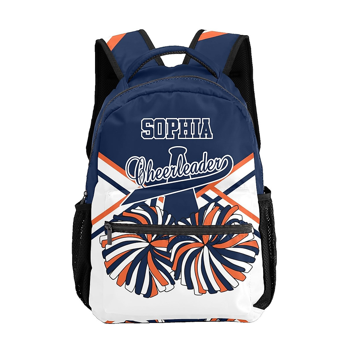 SunFancyCustom Custom Cheer Cheerleader Navy Blue Orange Personalized Causual Shoulder Bag Sports Leisure Camping Backpack for Women Men