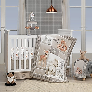 Lambs & Ivy Painted Forest Gray/Beige Fox and Bear Baby Crib Musical Mobile
