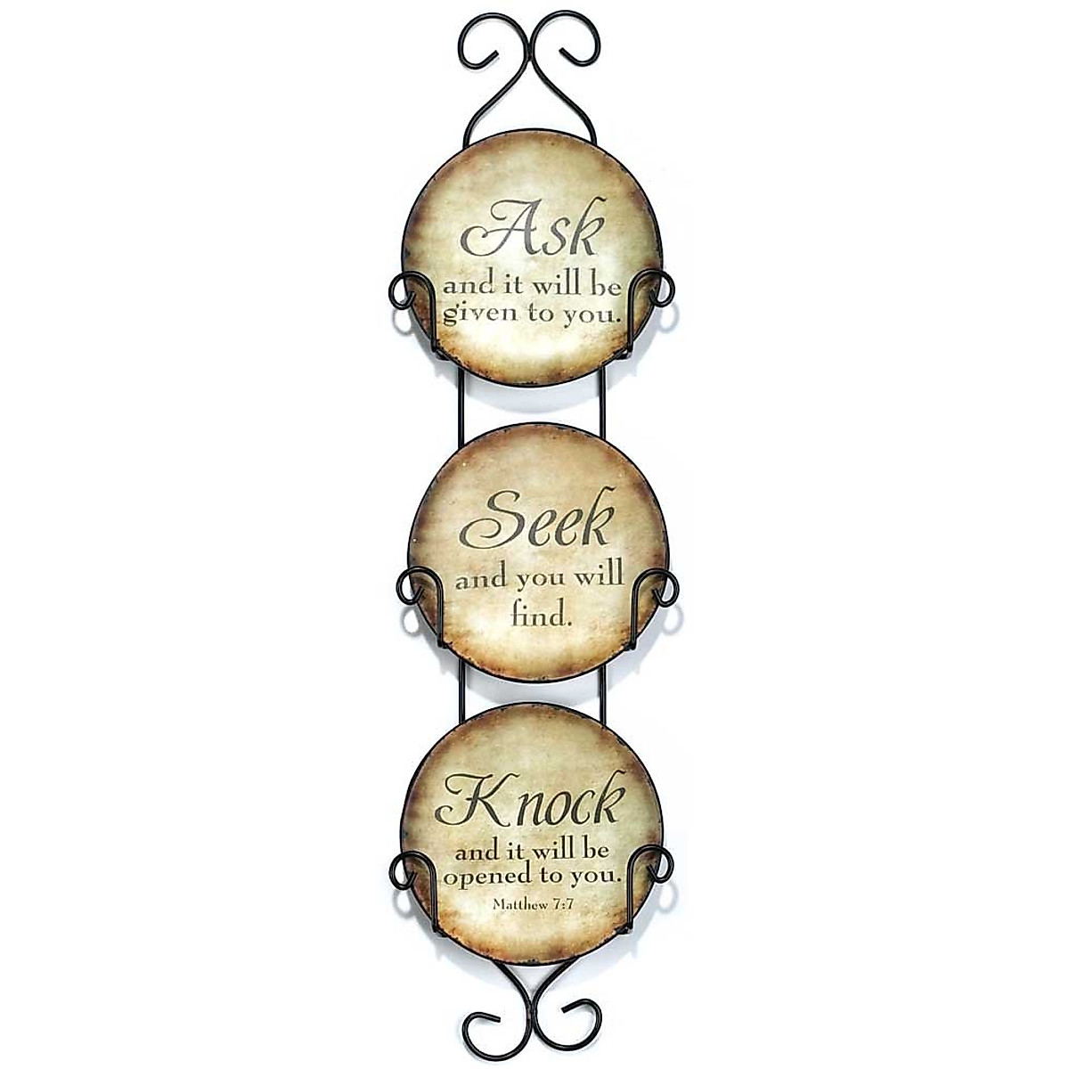 Dicksons Ask, Seek, Knock Ceramic Mini Wall Plates With Metal Display Rack, Set of 3