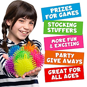 Bedwina Puffer Balls (Pack of 12) - Stress Balls Bulk, Neon Sensory Ball, Stress Relief Squishy Balls & Therapy Ball Toy for Kids for Goodie Bags, Stress Balls Bulk