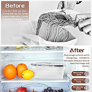 Pizza Storage Container, Expandable Folding Silicone Pizza Storage Container with 10 Microwave Trays, Pizza Pan Organizes to Save Space (Pack of 2) White