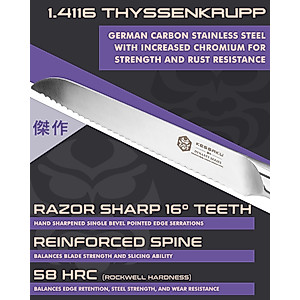 KESSAKU Serrated Bread Knife - 8 inch - Dynasty Series - Razor Sharp Kitchen Knife - Forged ThyssenKrupp German High Carbon Stainless Steel - G10 Garolite Handle with Blade Guard