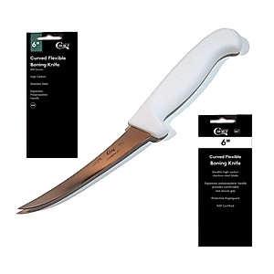 Choice 6 inch Curved Boning Kitchen Knife–Restaurant Quality Deboning Knife-Flexible Trimming Knife - Sharp Stainless Steel -Culinary Chefs Choice - White Ergonomic Handle -Comfortable Grip