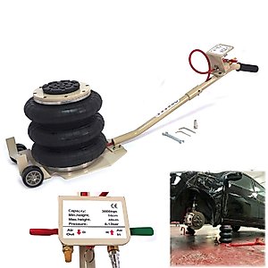HTTMT- Vehicle 3 Ton / 6600LBS Auto shop Tire Shop Triple Bag Air Go Jack 6600 LBS Quick Lift Heavy Duty Jackng Pneumatic Jack Camel [P/N: ET-CAR-FIX002-RED+BK]