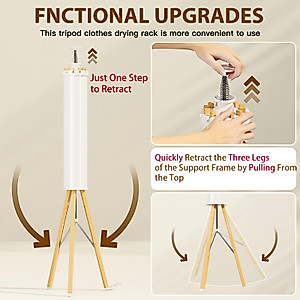 Tripod Clothes Drying Rack, Portable Drying Rack, Portable and Foldable Space Saving Drying Rack,12 Expandable Rods,Wooden, Collapsible Drying Rack for Camping, Balcony, Bedroom and Laundry Room.