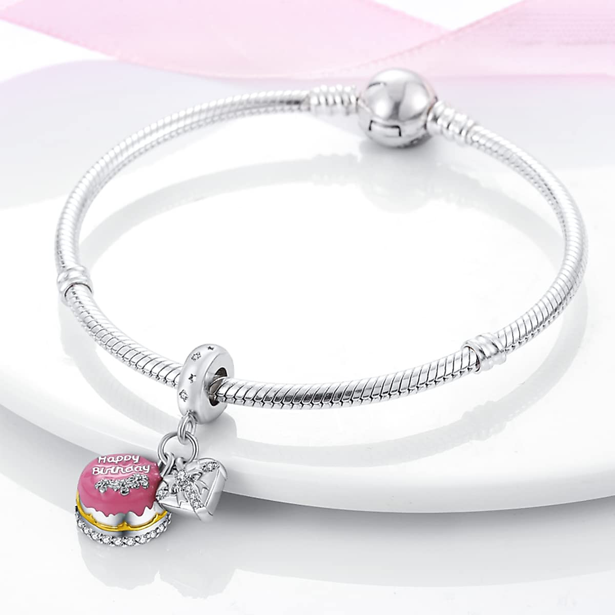 NARMO Sterling Silver Charms for Pandora Bracelets Happy Birthday Charms Sterling Silver 925 Bracelet Charms for Women