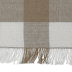 DII Heavyweight Fringed Check Tabletop Collection, Table Runner, 14x72, Stone Brown