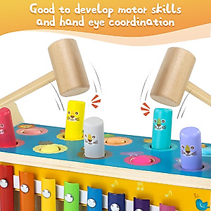 Montessori Toys for 1 Year Old Girl Boys Gifts Wooden Toys for Toddlers 1-3 with Pounding Bench Hammer Toy Xylophone Educational Number Puzzles for Age 2 3 4 Boy Girls Baby Birthday Gift
