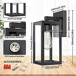 Aranzyec Outdoor Wall Light, Exterior Waterproof Wall Sconce Light Fixture, Black Porch Light with Clear Glass Shade, Anti-Rust E26 Socket Wall Mount Lighting for Entryway Doorway Garage, 1 Pack