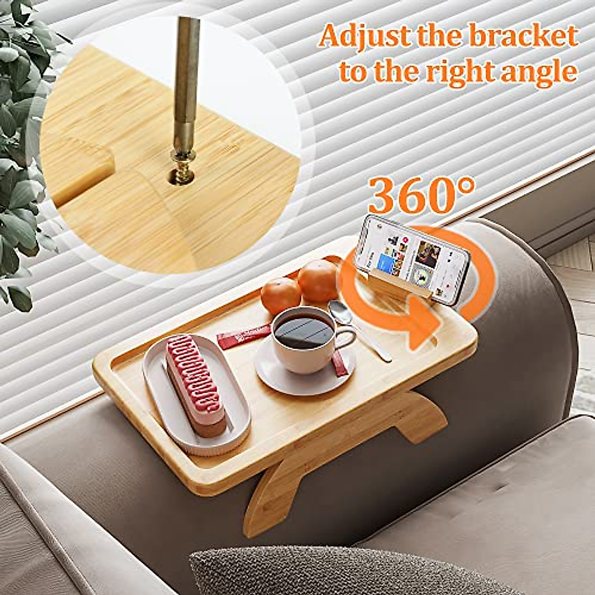 AMBIRD Sofa Arm Tray Bamboo Sofa Tray Table Clip on Side Table Couch ...
