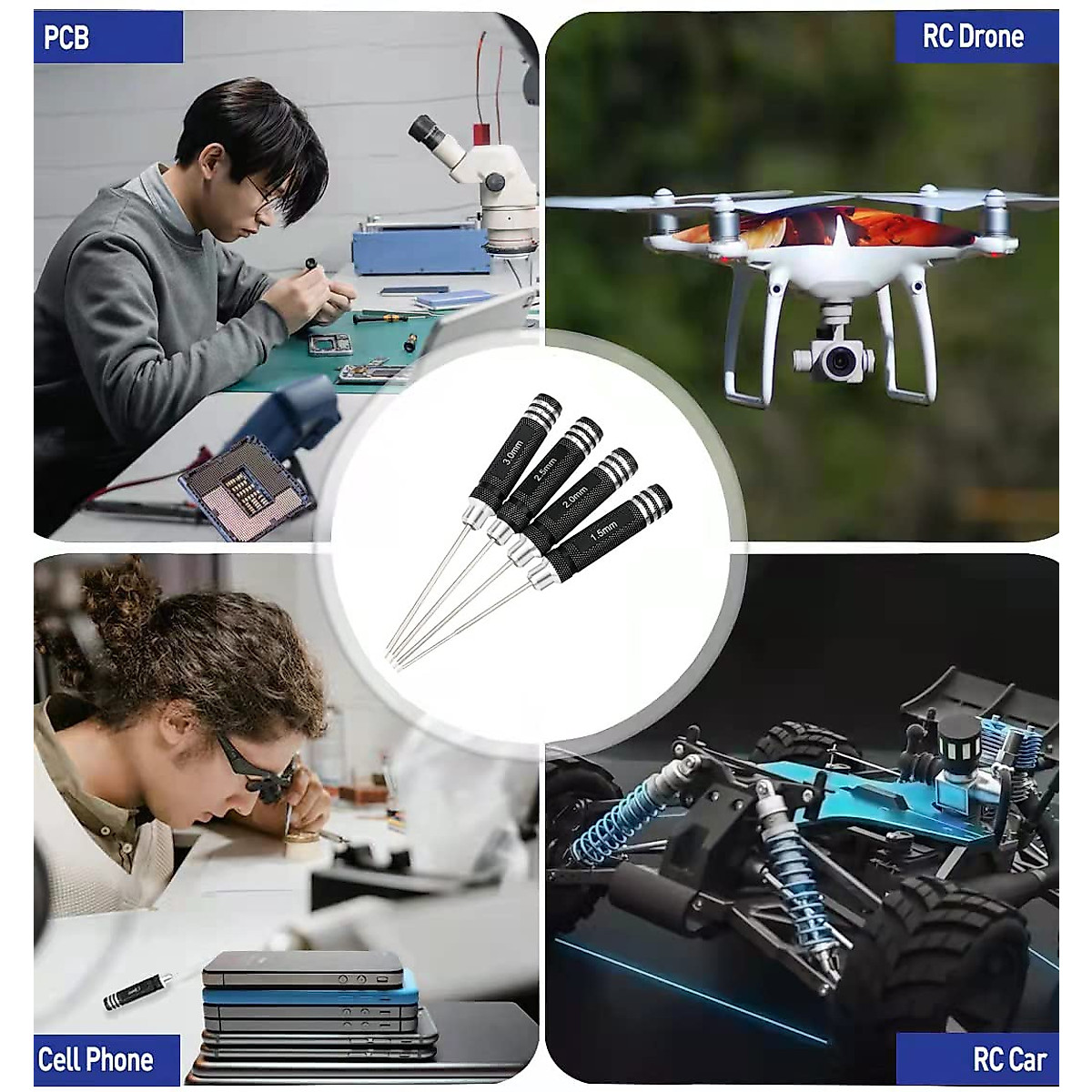 VOKOLA Drone Tool Kit -4Pcs RC Hex Driver Set –1.5mm Allen Wrench 2mm 2.5mm 3mm Aluminum Handle Steel Hexagon Screwdriver for traxxas RC Car Truck FPV Helicopter