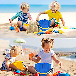 Beach Sand Toys for Kids, 27 pcs Beach Toys Castle Molds Sand Molds, Beach Bucket, Beach Shovel Tool Kit, Sandbox Toys for Toddlers, Beach Accessories Outdoor Indoor Play Gift 1 Bonus Mesh Bag