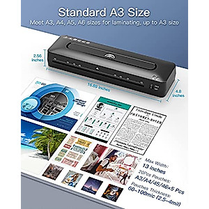 Laminator Machine A3 Laminating Machine - 13 Inches Cold and Thermal Laminator with 30 Laminating Sheets, 5-in-1 Lamination Machine with Paper Trimmer and Corner Rounder for Home Office School Use