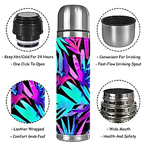 Bright Tropical Palms Pattern Stainless Steel Water Bottle, Leak-Proof Travel Thermos Mug, Double Walled Vacuum Insulated Flask 17 OZ