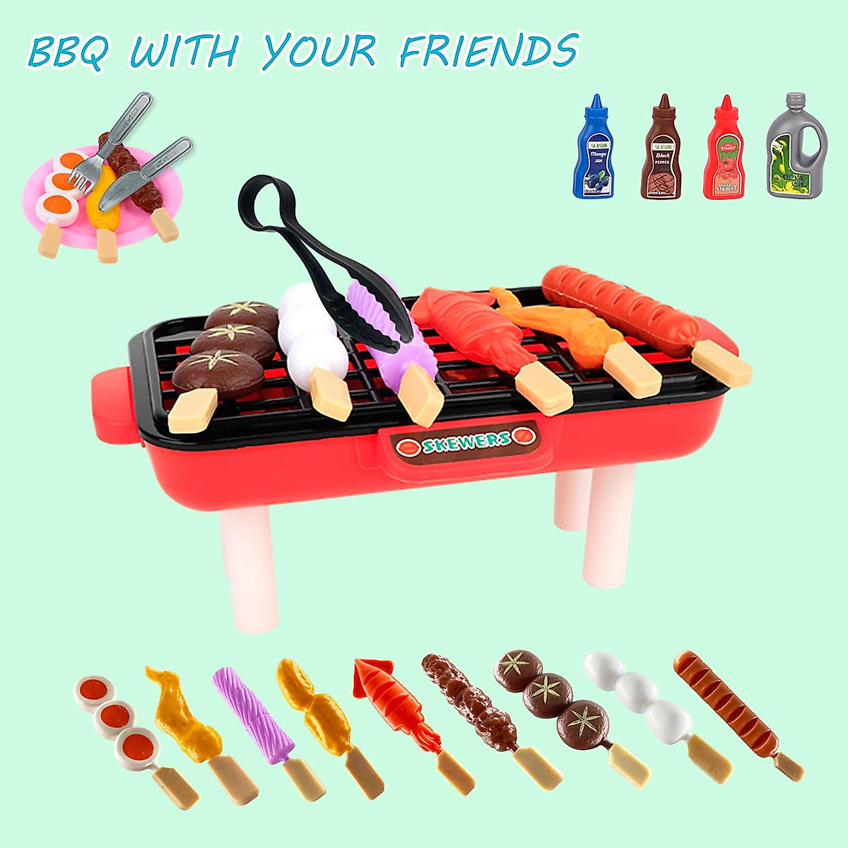Holycco Play Kitchen Accessories, Kitchen Set for Kids with Play Pots and Pans, BBQ Camping Kitchen Playset, Pretend Kids Kitchen Accessories Toy Gifts for Girls, Grill Playset Toys for Boys Girls