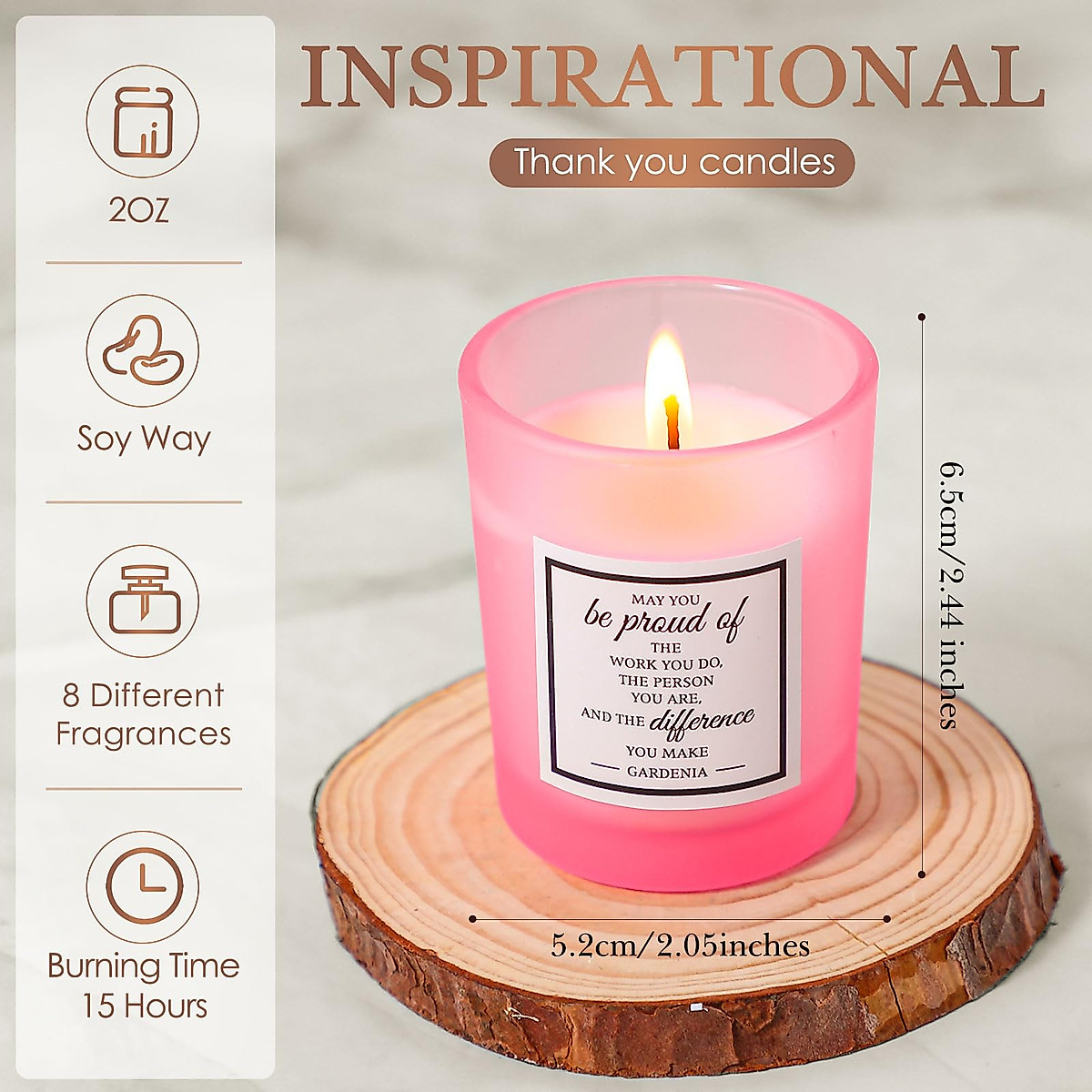 MTLEE 16 Pcs Candles for Home Soy Wax Scented Candle Jar Candles Gift for Women Thank You Gifts for Christmas Birthday Mother's Day Coworker Nurse Volunteer Teacher(Inspirational,Pink)