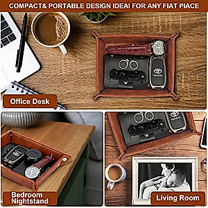 Gifts for Dad, World's Best Dad Ever Leather Valet Tray, Birthday Gifts for Dad Stepdad Men, Christmas Stocking Stuffers for Dad from Kids Daughter Son, Nightstand Organizer for Dad Presents, Brown