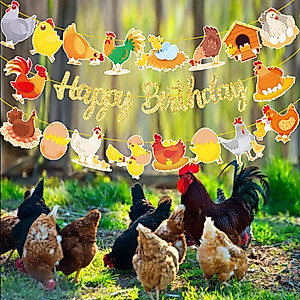 Chicken Birthday Banners 3PCS Chicken Birthday Party Decorations Glitter Gold Chicken Farm Birthday Party Supplies for Chick Backyard Theme Baby Shower Decorations