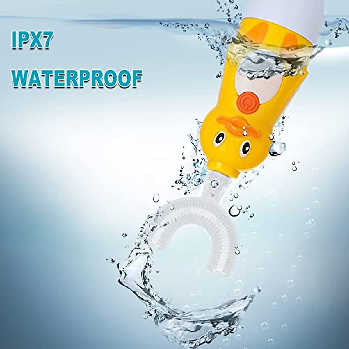 Caromolly Kids U-Shaped Electric Toothbrush, Automatic Massage Toothbrush with U-Type, Cartoon Modeling Toothbrush with Three Types of Brush Heads,Battery Operated,Small for 2-6 Years,Yellow,1 Pack