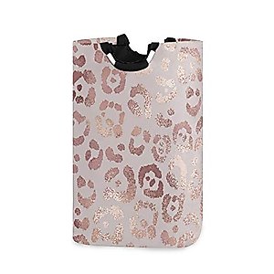 ALAZA Large Laundry Basket Rose Gold Leopard Print Pink Cheetah Laundry Bag Hamper Collapsible Oxford Cloth Stylish Home Storage Bin with Handles, 22.7 Inch
