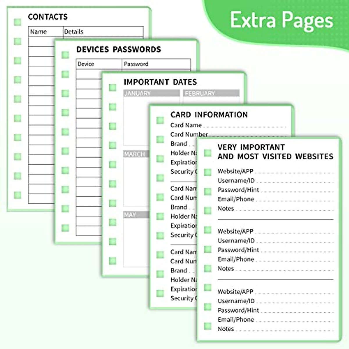 Forvencer Password Book with Individual Alphabetical Tabs, 4" x 5.5" Small Password Notebook, Spiral Password Keeper, Internet Address and Password Manager, Password Logbook for Home Office, Mint