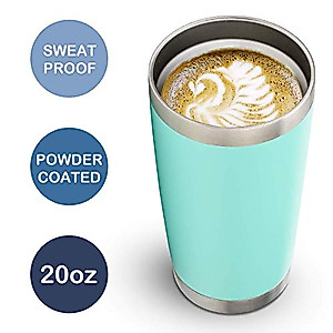 CIVAGO 20oz Tumbler with Lid and Straw, Stainless Steel Vacuum Insulated Coffee Tumbler Cup, Double Wall Powder Coated Travel Mug (Mint, 1 Pack)