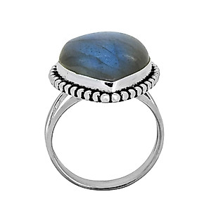 YoTreasure Natural Labradorite Statement Ring 925 Sterling Silver Gemstone Jewelry