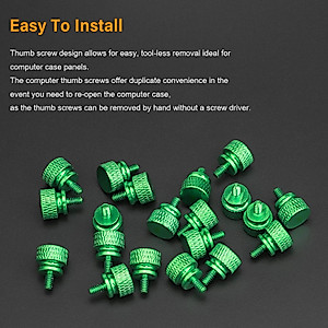 Powlankou 20 Pieces 6#-32 Computer Case Screws, Anodized Aluminum Thumbscrews, Fully Threaded Knurled Thumbscrews, Thumb Screws (Green)