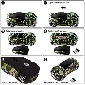 EALEK Wireless Mouse, Car Shape Mouse 2.4GHz USB, Cute Wireless Mouse 1600DPI, Ergonomic Mouse for Kids and Adult (Green Camouflage)