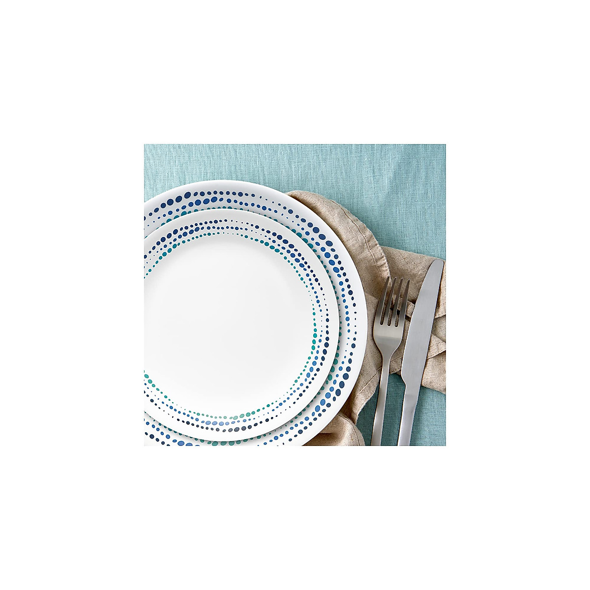 Corelle Ocean Blues 16pc, Service for 4, Dinnerware Set, 8 Plates 8 Bowls, Chip & Break Resistant, Dinner Plates and Dinner Bowls, Corelleware Plates, White