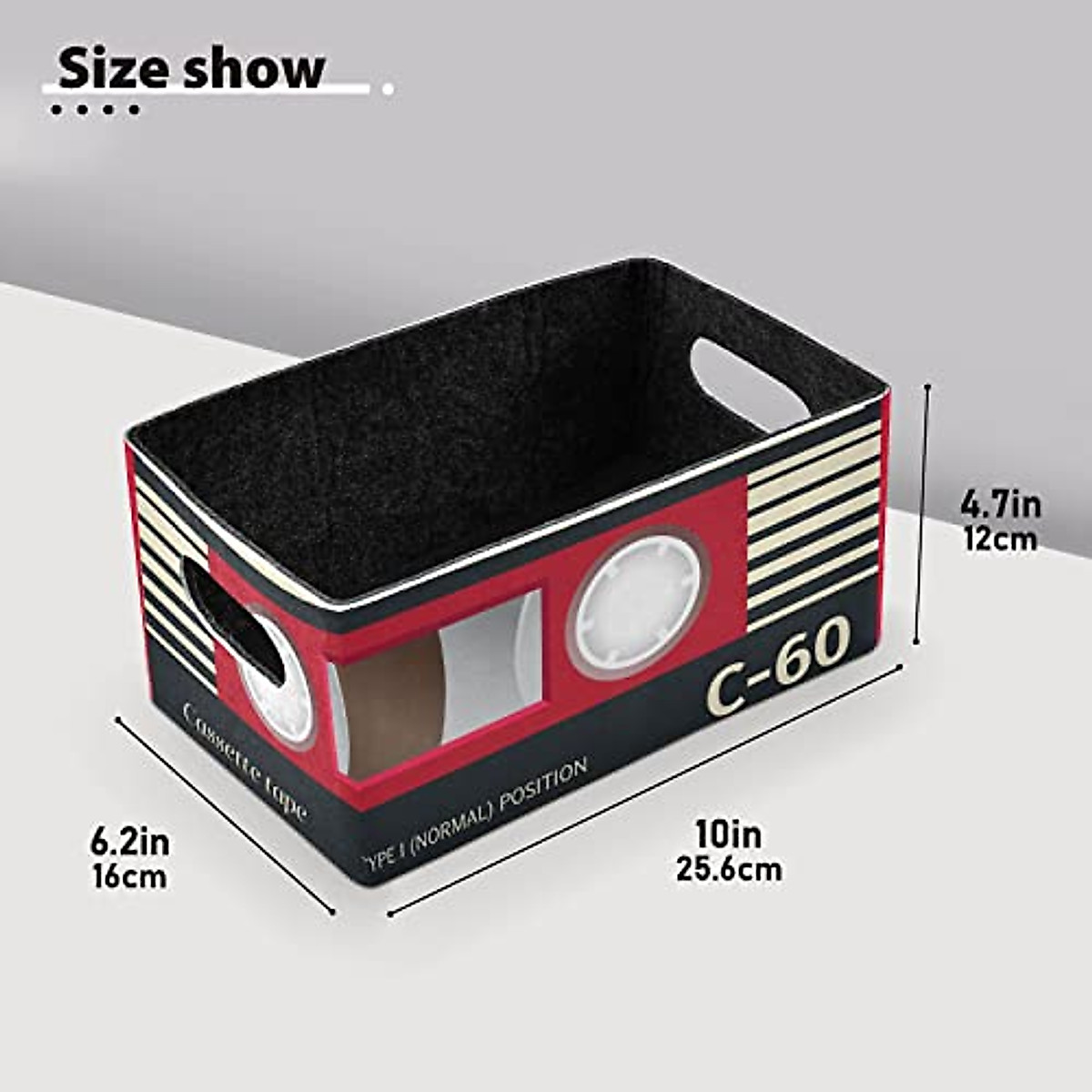 J JOYSAY Plastic Audio Cassette Tape Storage Basket Felt Storage Bin Collapsible Towel Storage Decorative Baskets Organizer for Laundry Baby Room