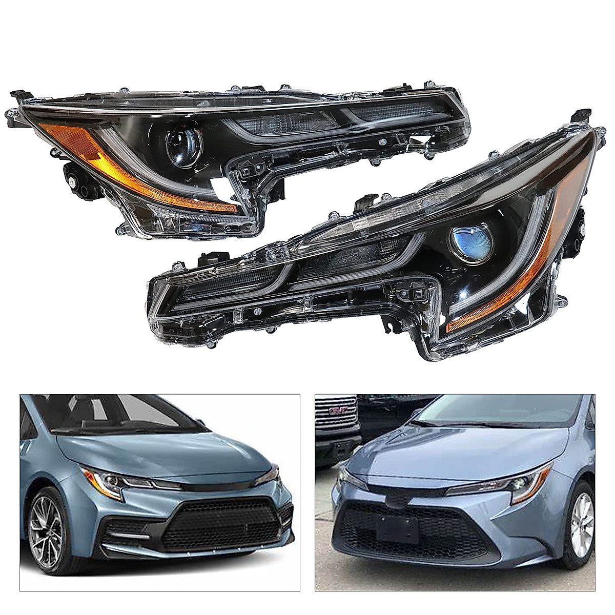 Guaopom LED Car Headlights Headlamp Drivers Passengers Side Car Headlights Compatible With For Toyota Corolla 2020-2021 Black Housing Halogen Lamp Left Right Side Headlamp Direct Replacement (L+R)