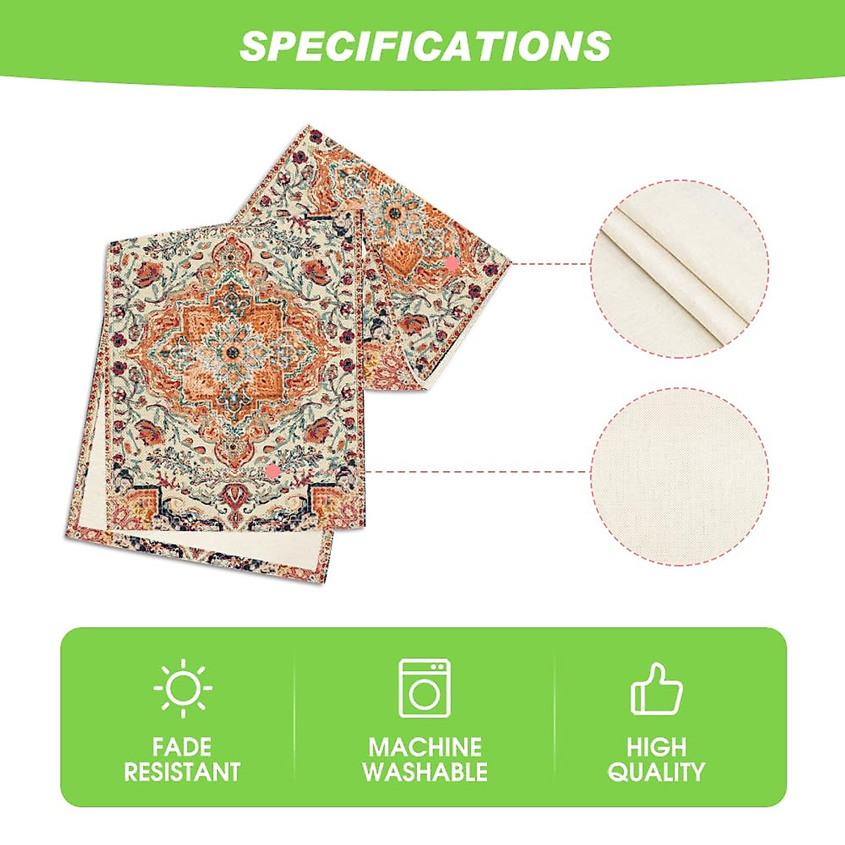 Artoid Mode Boho Bohemia Style Orange Table Runner, Country Rustic Farmhouse Magical Fall Kitchen Dining Table Decoration for Home Party Decor 13x72 Inch