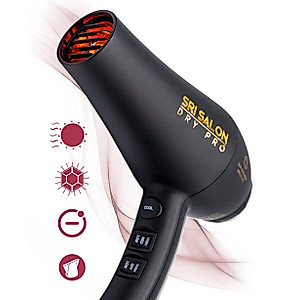 SRI Salon Dry Pro, Infrared Light Blow Dryer with Salon Results, Negative Ions for Reduced Frizz, Fast-Drying & Max Shine, 1875W, Free Attachments - Concentrator, Diffuser, & Comb